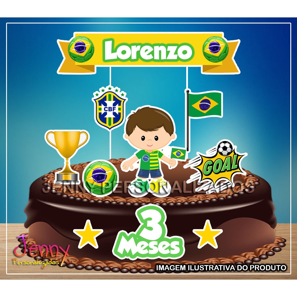 Topo Topper de Bolo Copa Do mundo - Brasil - Futebol Personalizado ...