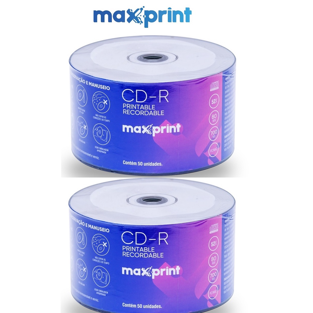 CD-R Printable Maxprint 700MB pct 100 unidades | Shopee Brasil