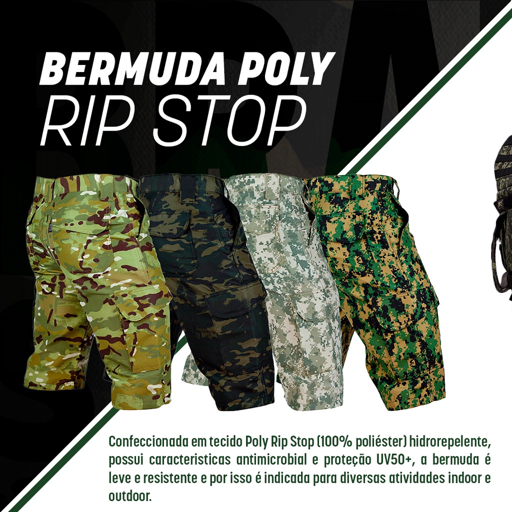 Bermuda Cargo Camuflada Unisex Poly Rip Stop para Trilha Pesca Camping Trekking | Shopee Brasil