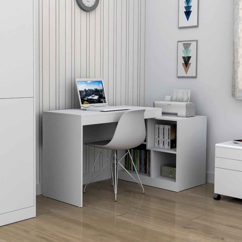 Escrivaninha em L Moove 2 Tampos e 4 Nichos - Branco | Shopee Brasil