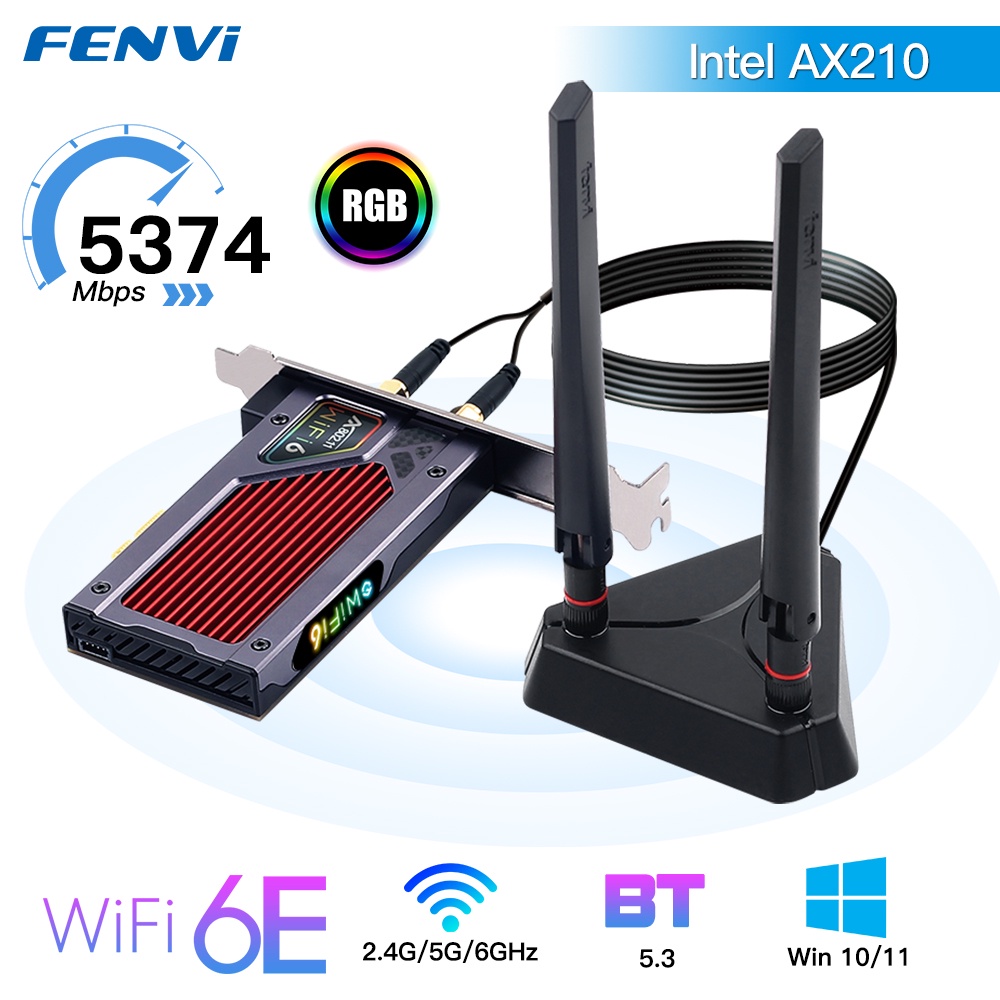 Adaptador De Rede Sem Fio Wi-Fi 6E Intel AX210 Bluetooth 5.2 5374 Mbps 2.4G/5G/6GHz MU-MIMO ...