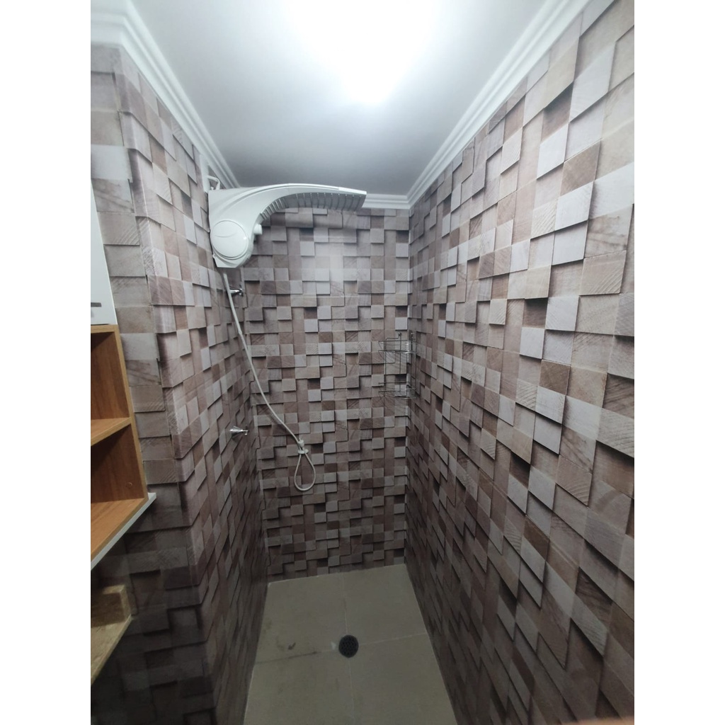 PAPEL DE PAREDE BANHEIRO MADEIRA 3D | Shopee Brasil