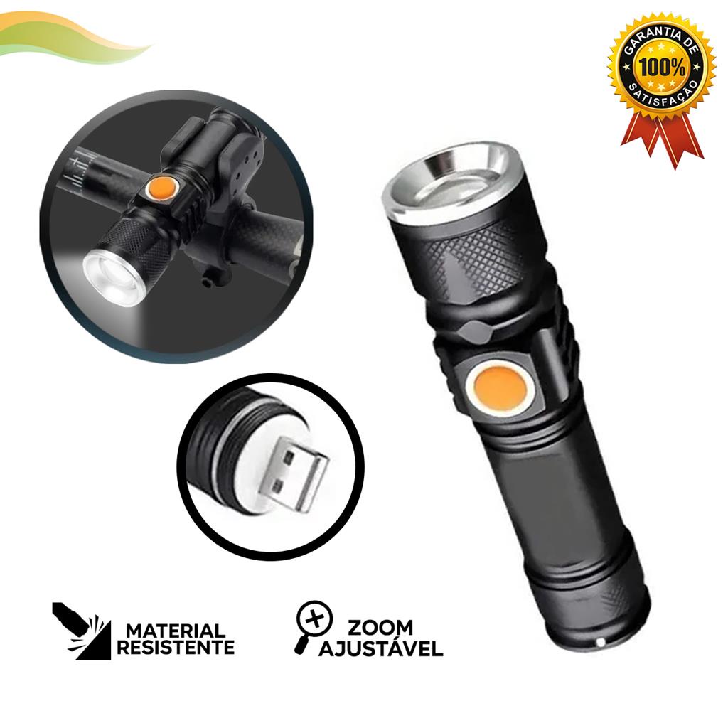 Mini Lanterna Tatica Bike Led T6 Recarregavel USB Com Zoom - Escorrega ...