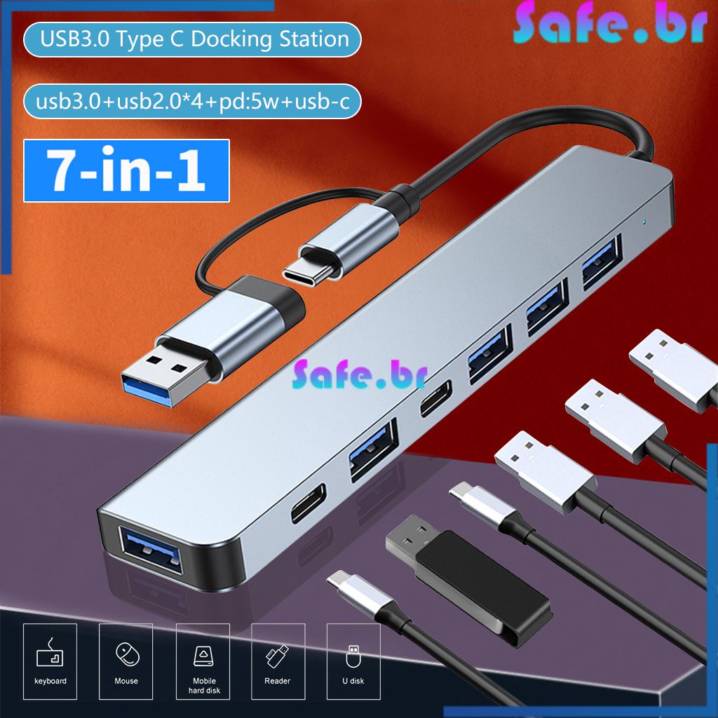 Estoque Pronto 7 Em 1 Hub USB Tipo C Para Adaptador Com 4K 1080P 3.0 PD ...