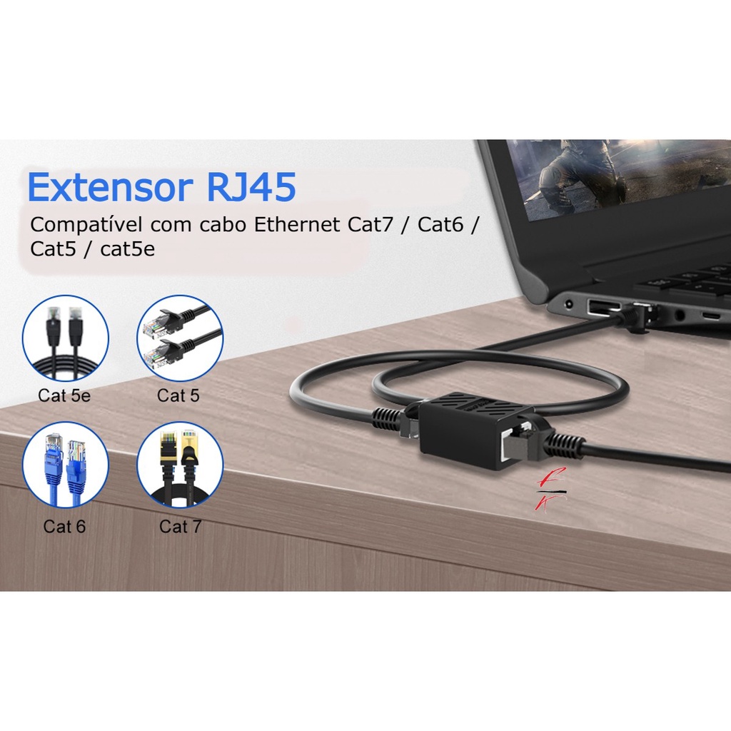Conector Emenda Adaptador Rj45 Extensor Cabo Rede Cat5 6 7 Nfe | Shopee ...