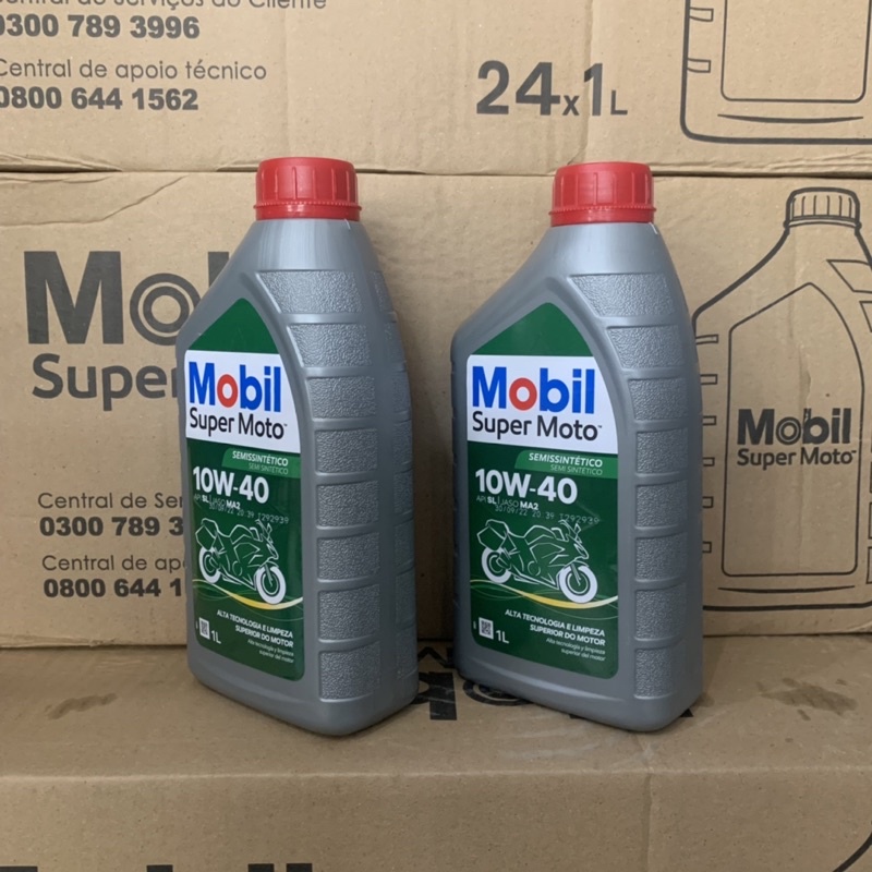 Kit com 2 - Óleo Mobil Cinza verde 10w-40 Super Moto Mx 10w40 Semi Sintetico 4t (1 litro ...