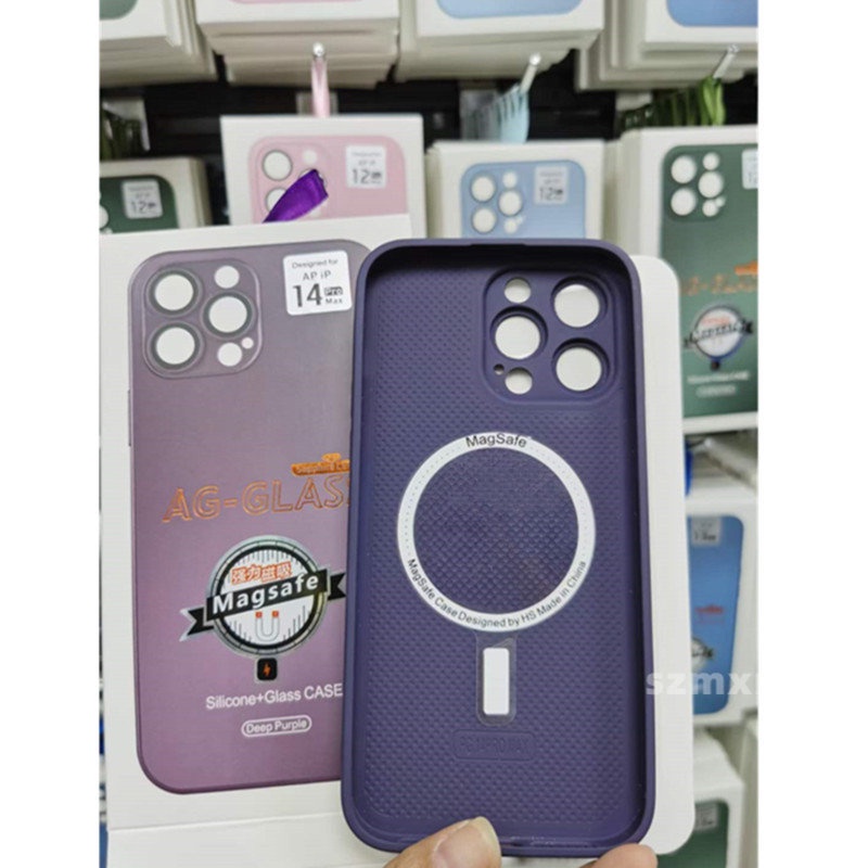 Suporte Magsafe Capa capinha De Telefone De Vidro Fosco Com Protetor De Lente Para iPhone AG ...