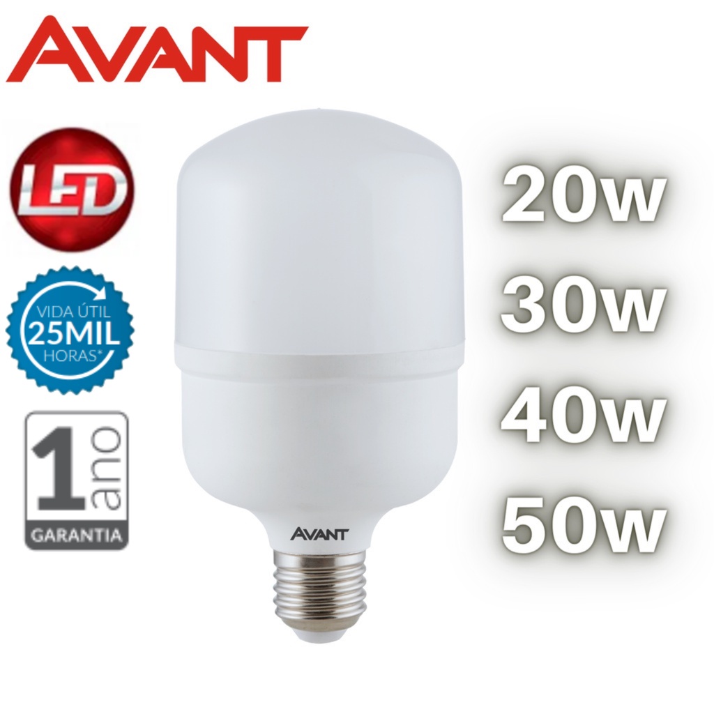 Lâmpada Led Bulbo 20w, 30w, 40w, 50w E27 Bivolt 6500K Branco Frio Avant ORIGINAL (1 Ano de ...