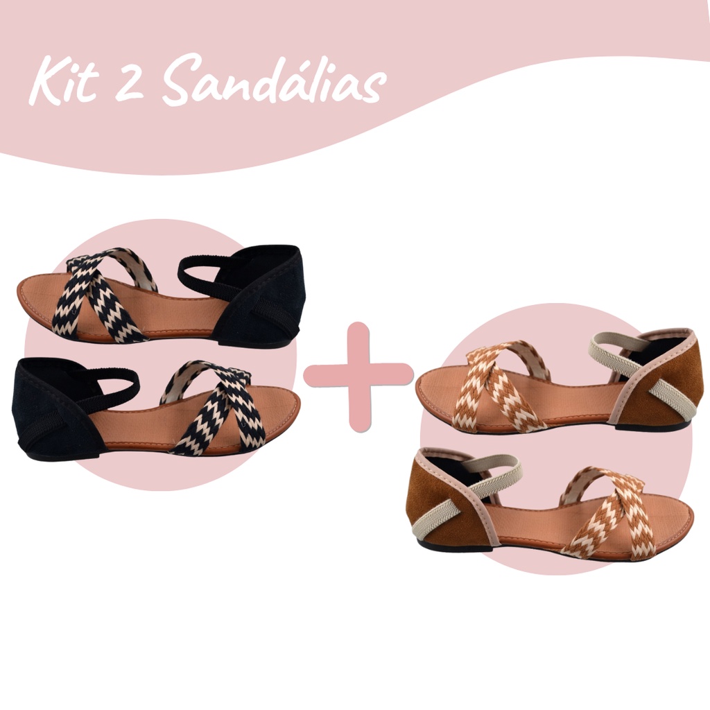 KIT 2 RASTEIRINHAS RÁFIA Sandália Feminina Rasteira - Desconto no Preço