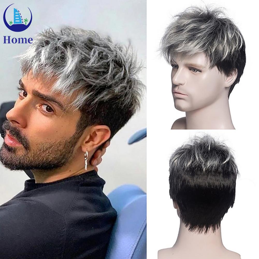 Homens Peruca Curta Reta Sintética Realista Natural ToupeeSHOPTKC1010 ...