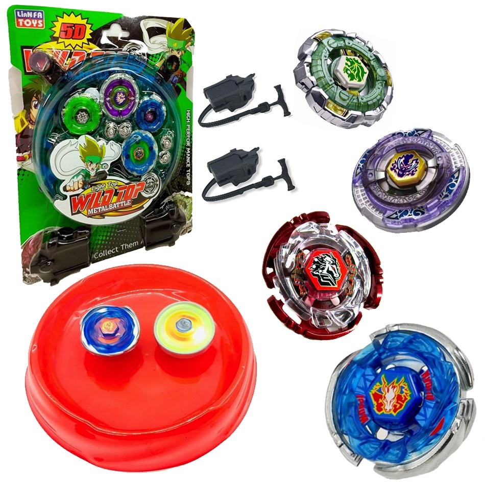 Kit Beyblade Metal led Kit com 4 Peões 2 Lançadores e 1 super Arena ...