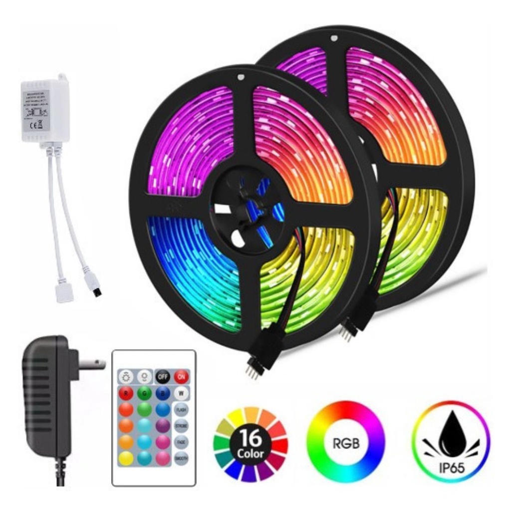 Fita Led 3528 Rgb 16 Cores 5m Ip65 Prova D` Agua Controle+fonte ...