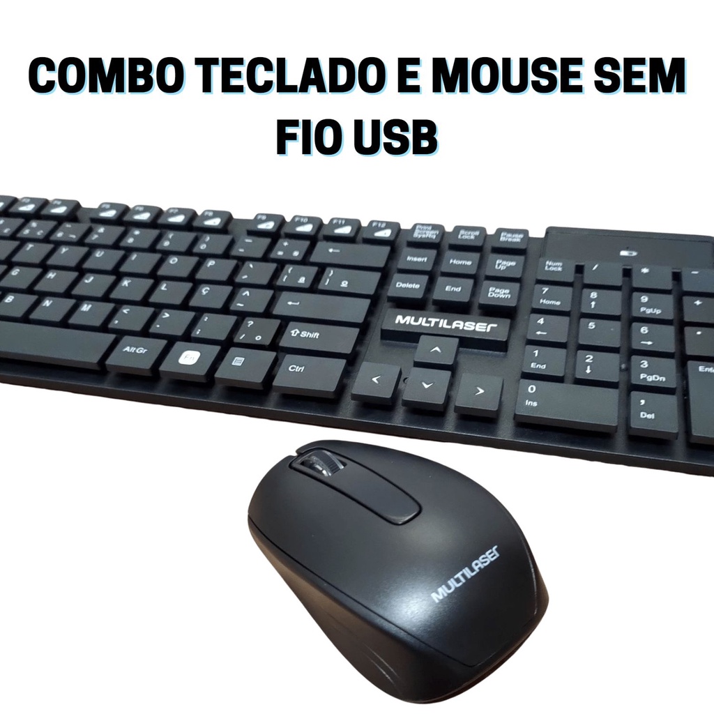 Kit Teclado Mouse Sem Fio Multilaser Wireless 2.4Ghz 1600DPI Português ...