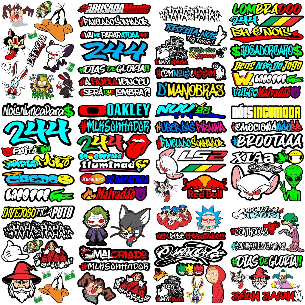 Kit 12 cartelas, Adesivos médios em Vinil para bicicleta, moto, carro | Shopee Brasil