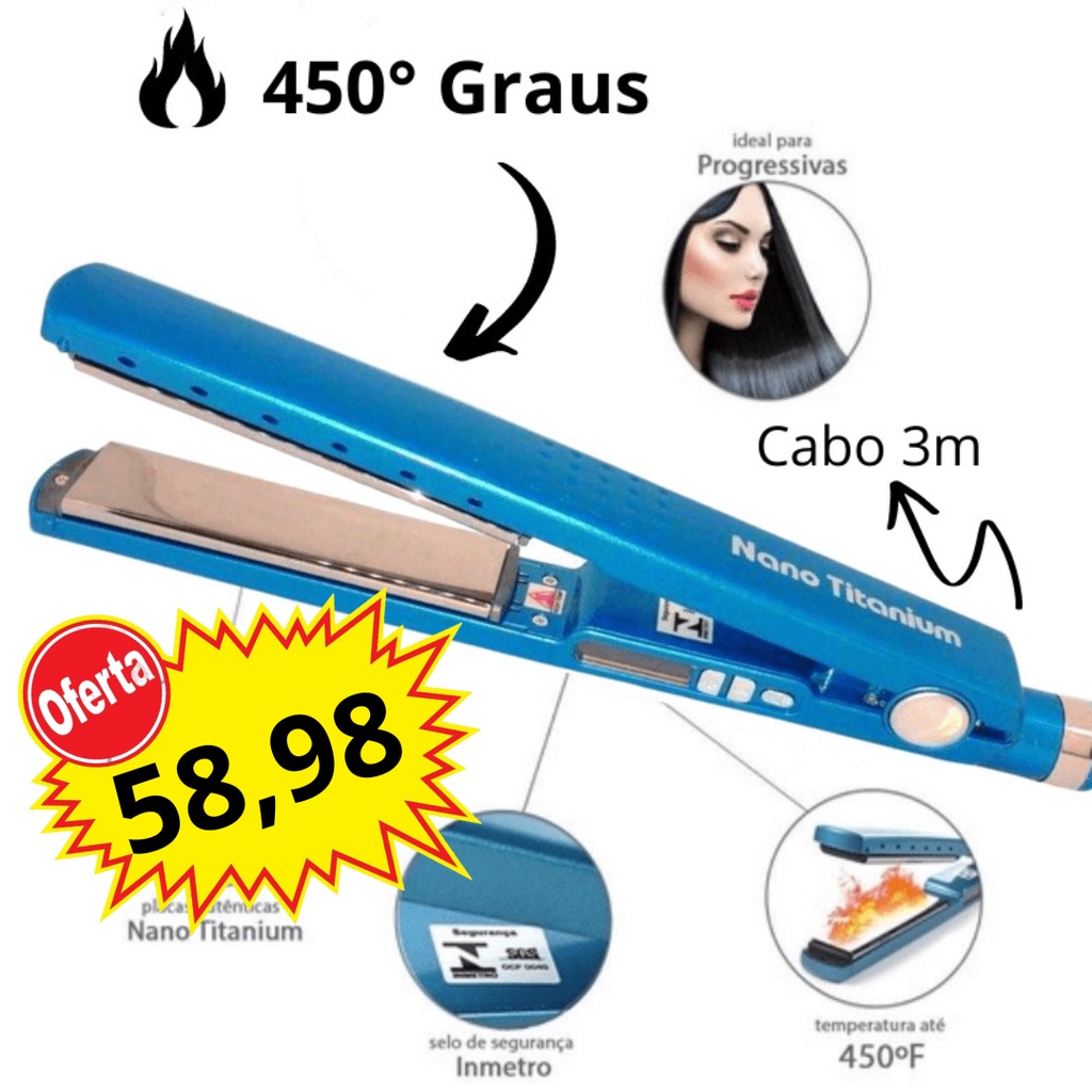 Chapinha Prancha de Cabelo nano titanium 450f azul bivolt 110/220V ...