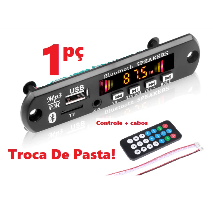 Placa Decodificador Usb Mp3 Fm Aux Bluetooth 1 - Peça | Shopee Brasil