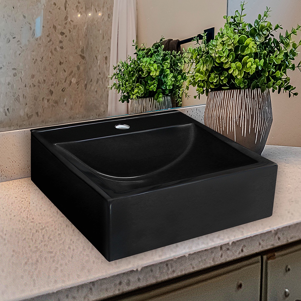 Cuba para Banheiro Quadrada Preta 39,5X35,7 Cm Cuba De Apoio | Shopee ...