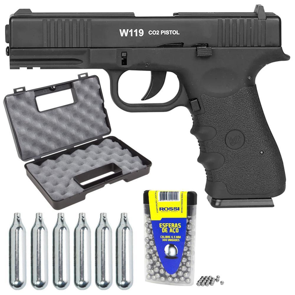 Pistola de Pressão Co2 Glock W119 4.5mm - Wingun + Maleta + 6 Cilindro ...
