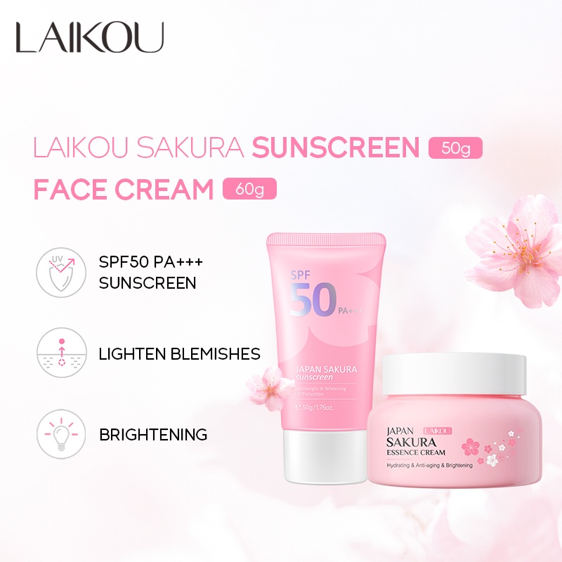 LAIKOU Sakura Protetor Solar SPF50 Hidratante Iluminador Manchas Conjunto De Cuidados Com A Pele ...