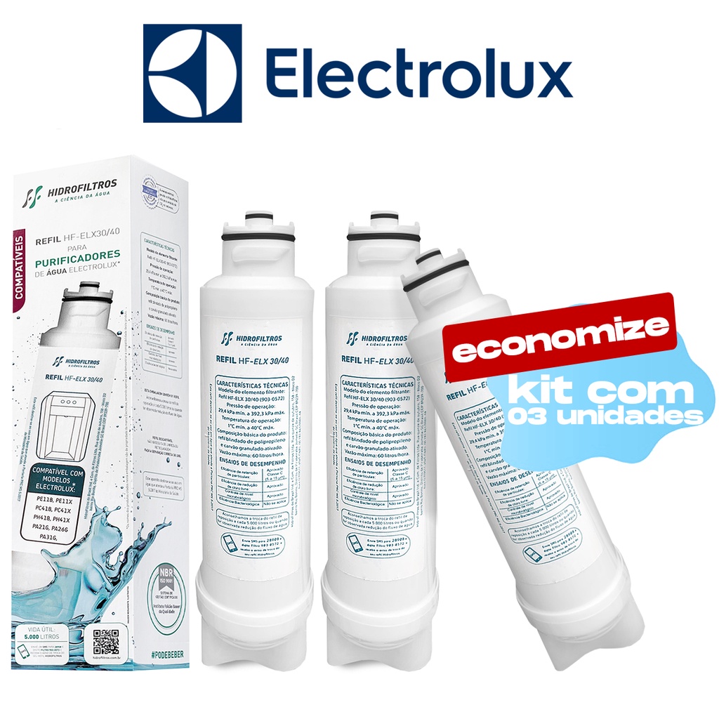 Kit 3 Filtro Refil Electrolux Pe11b Pe11x Pc41b Pc41x Ph41b | Shopee Brasil