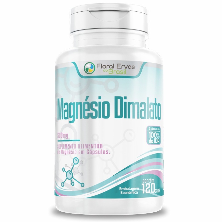 MAGNESIO DIMALATO 500mg 120 Cápsulas Alta Pureza + Máximo 2 ao dia + Laudo + NF Magnésio Floral ...