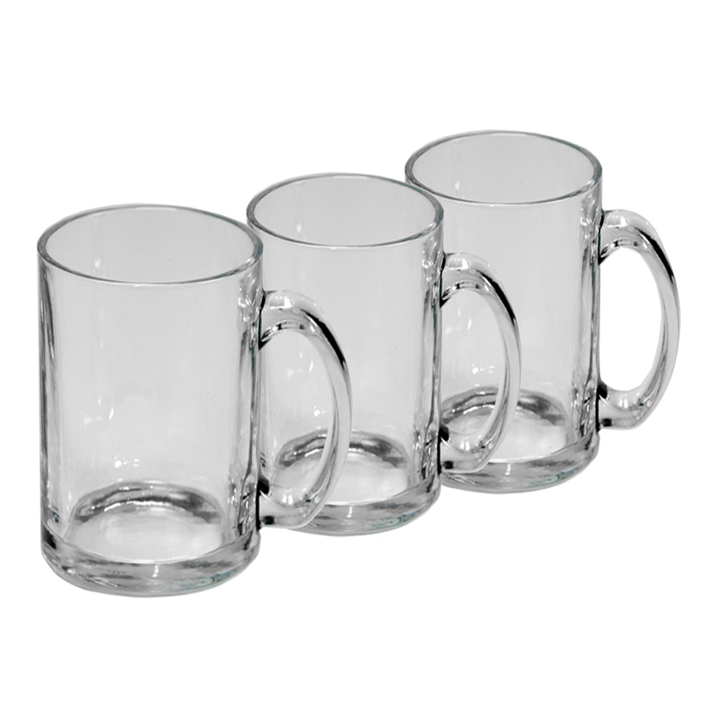 Kit De 3 Canecas Para Chopp E Cerveja Vidro Transparente Lisa De Alta Resistencia Com Capacidade ...