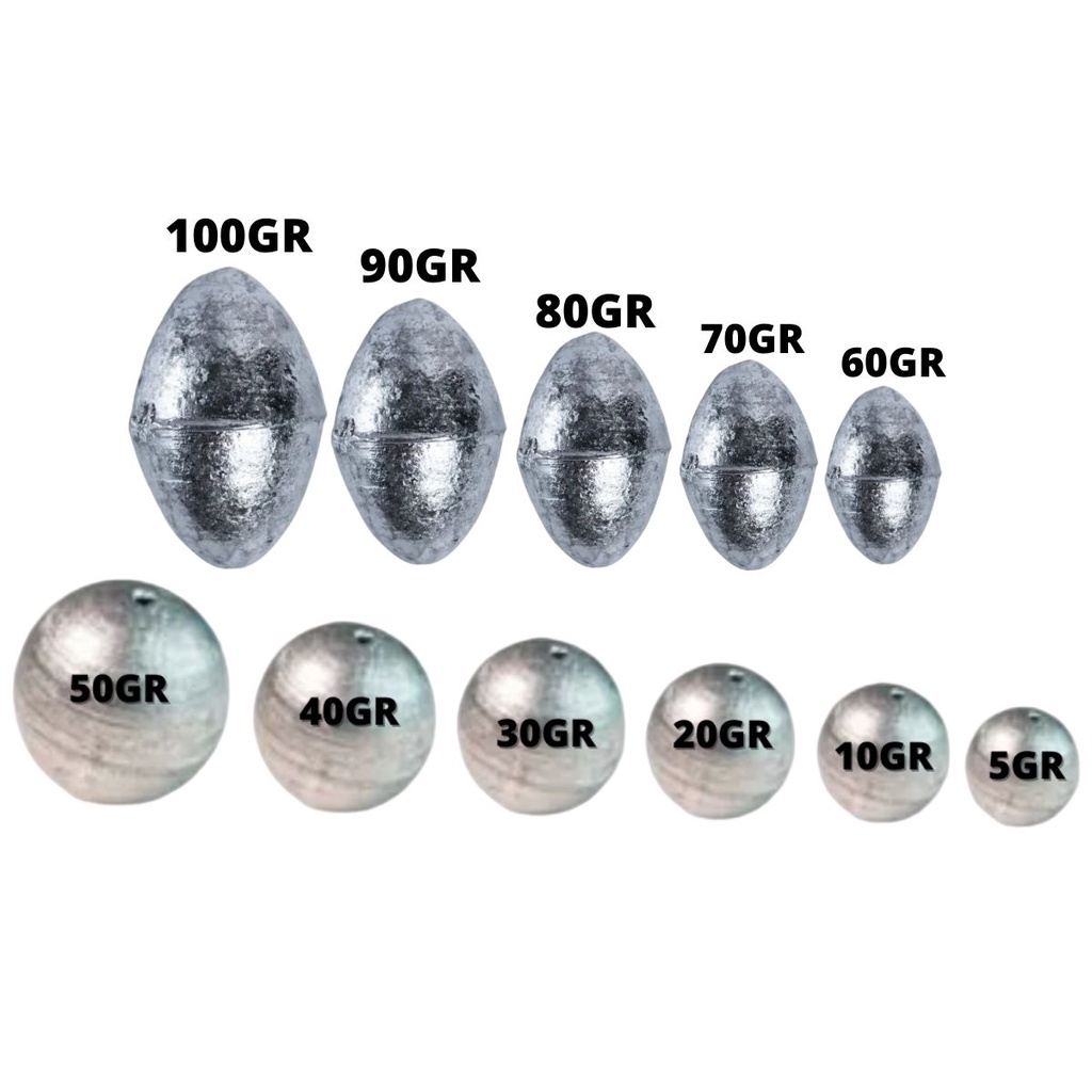Kit Chumbada 250gr Oliva ou Bola Chumbo para Pesca Varios Tamanhos ...