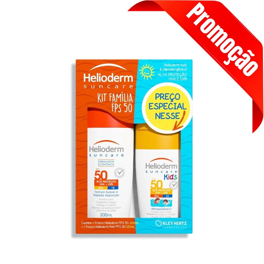 Kit Protetor Solar Helioderm Familia FPS50 200ml+120ml Kids | Shopee Brasil