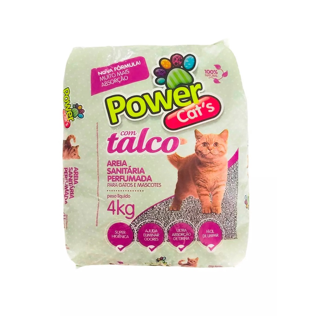 Areia Sanitária Para Gatos Talco Power Cats 4kg - Escorrega o Preço