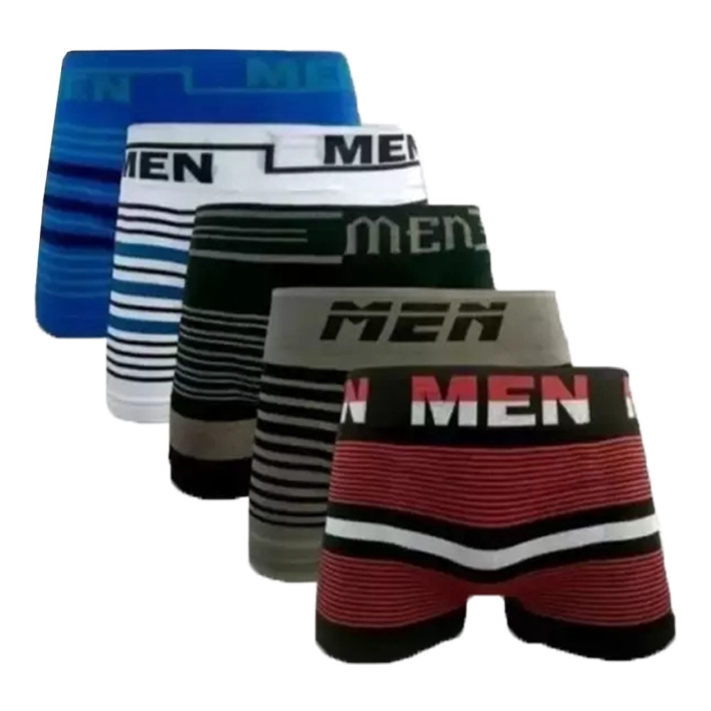 Kit 5 Cuecas Boxer Box Adulto Sem Costura MEN Microfibra Diversas Cores ...