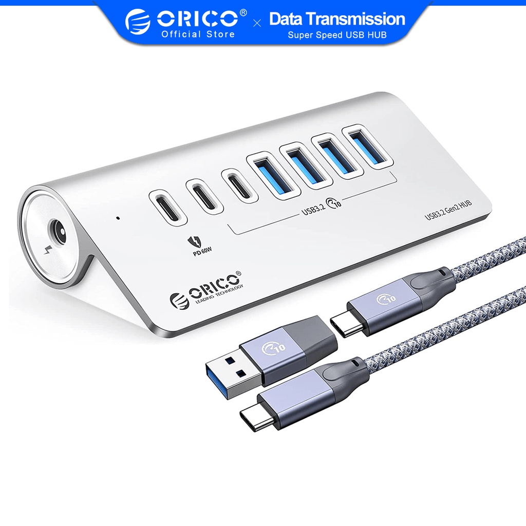 Porta USB ORICO Powered Hub 10Gbps 7 3.2 Gen 2 Com 6 Portas De Dados 3. ...