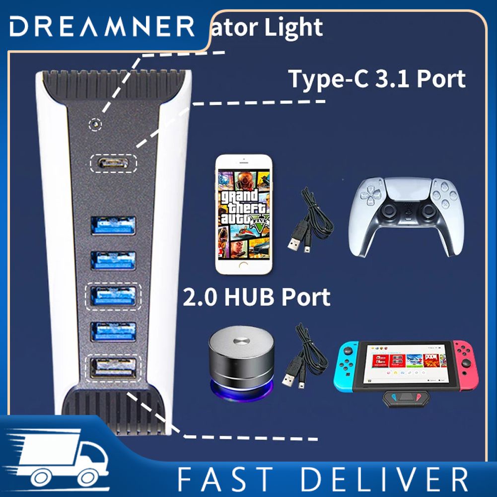 Multi Portas USB Hub Para PS5 1 A 5 USB3.0 Console Importador Expansor ...