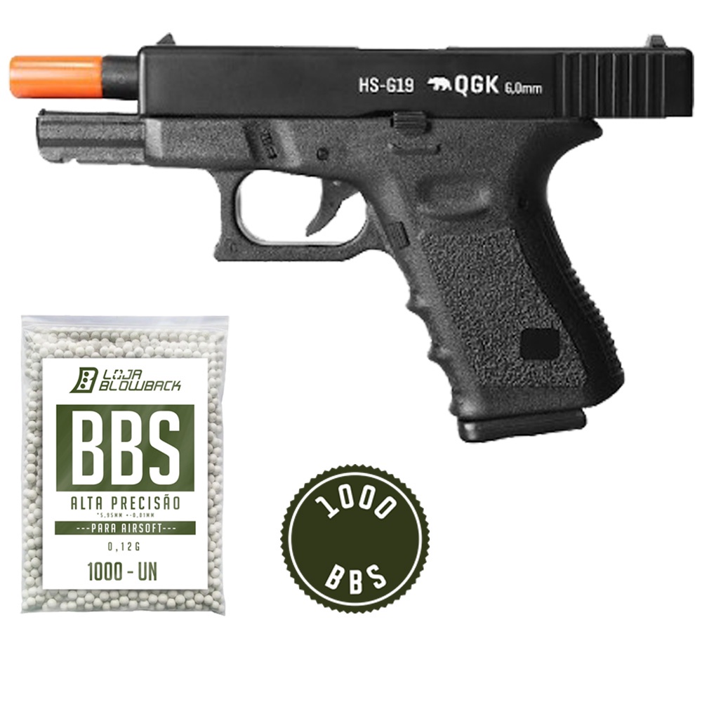 Pistola De Airsoft Glock HS G19 QGK Spring Mola Cal 6mm + 1000un BB´s 0 ...