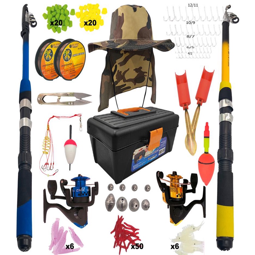 Kit Pesca Completo 177 itens c/ Vara de Pesca Telescopica + Molinete + Chapeu de Pescador ...