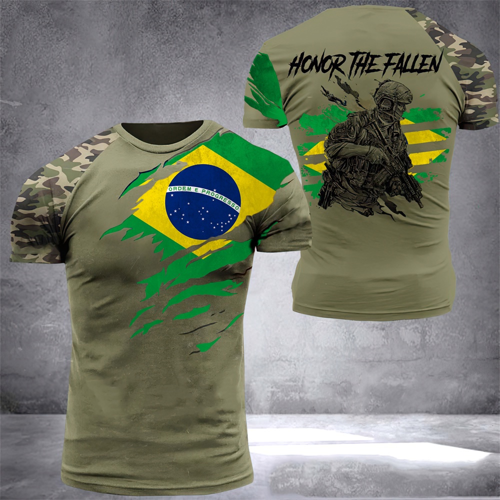 Camiseta Masculina Estampa Do Exército Brasil Bandeira Veterano Soldado Tops Verão Gola Redonda ...