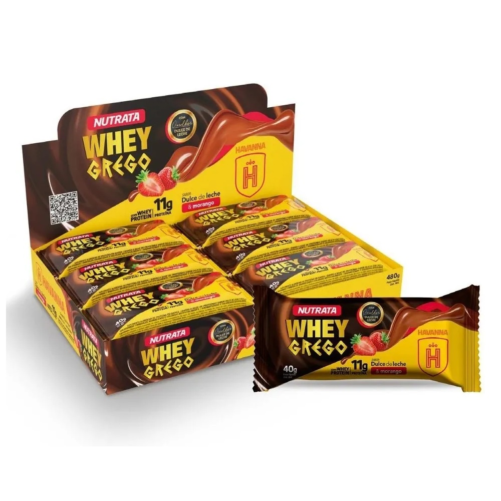 Whey Grego Bar Havanna & Morango - Nutrata Cx 12 un. | Shopee Brasil