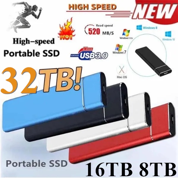 HDD 32TB Disco Rígido Externo SSD De Alta Velocidade 16TB 8TB 4TB 2TB ...