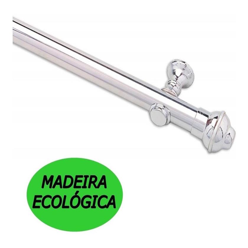 Kit Varao Simples Cromado 2 Metros Fino 19mm Madeira De Cortina Varal ...