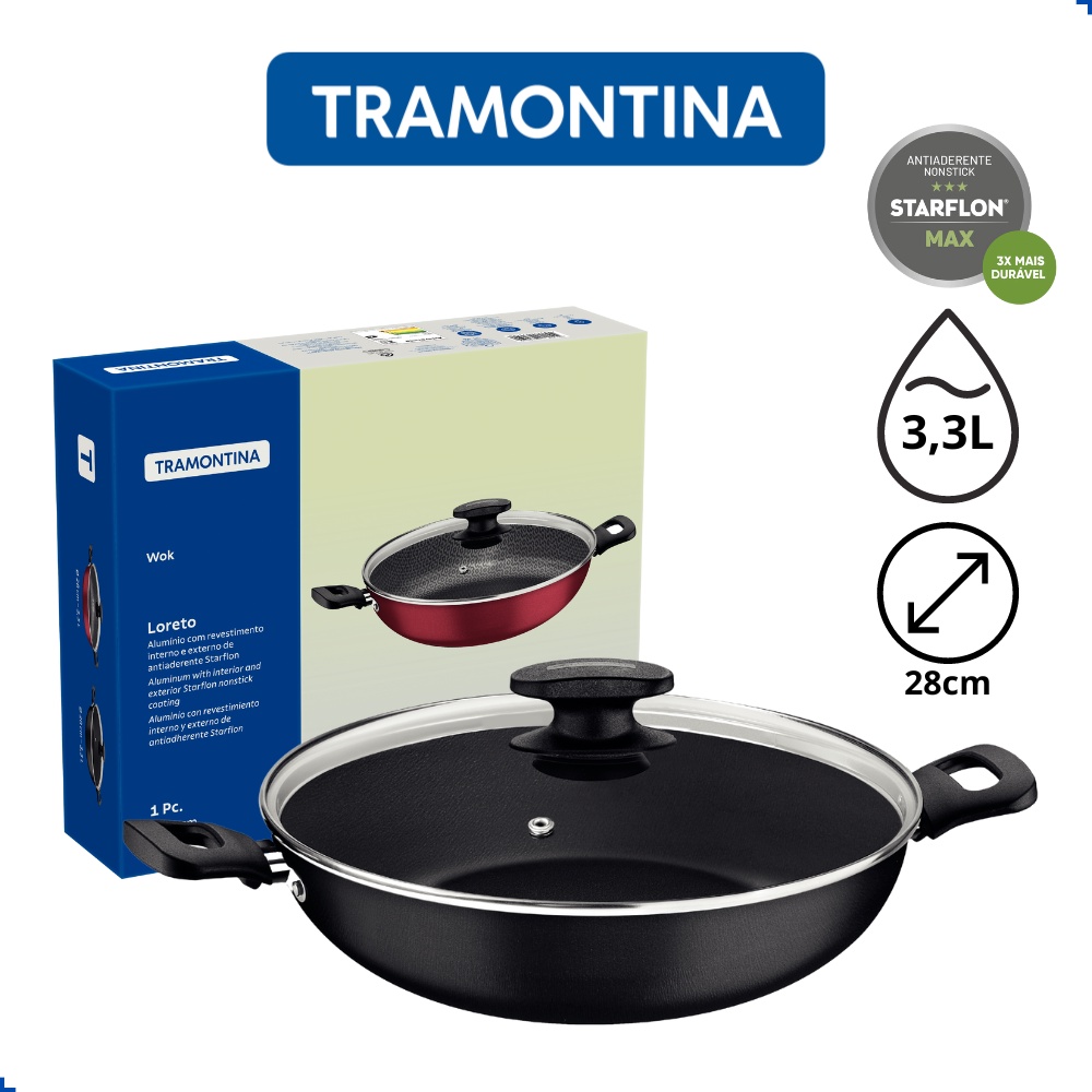 Panela Wok Tramontina Loreto Grafite 3,3L 28cm Antiaderente | Shopee Brasil