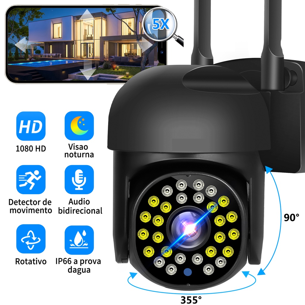 5G & 2.4G Câmera Segurança Wifi Externa Hd Wifi Para Exterior 4MP Com ...
