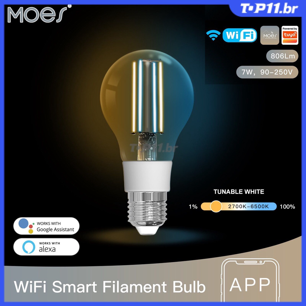Lâmpada De Filamento LED Mose tuya Inteligente E27 Wi-fi Iluminação ...