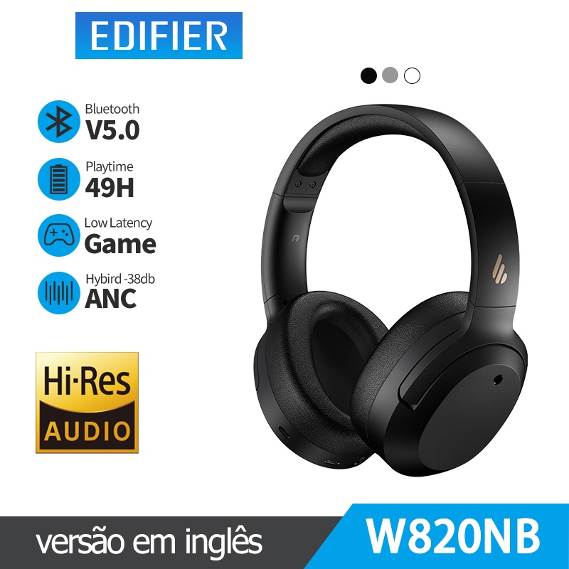 EDIFIER W820NB ANC Fones De Ouvido Sem Fio Hi-Res Bluetooth 5.0 40mm Carga Rápida Tipo C ...