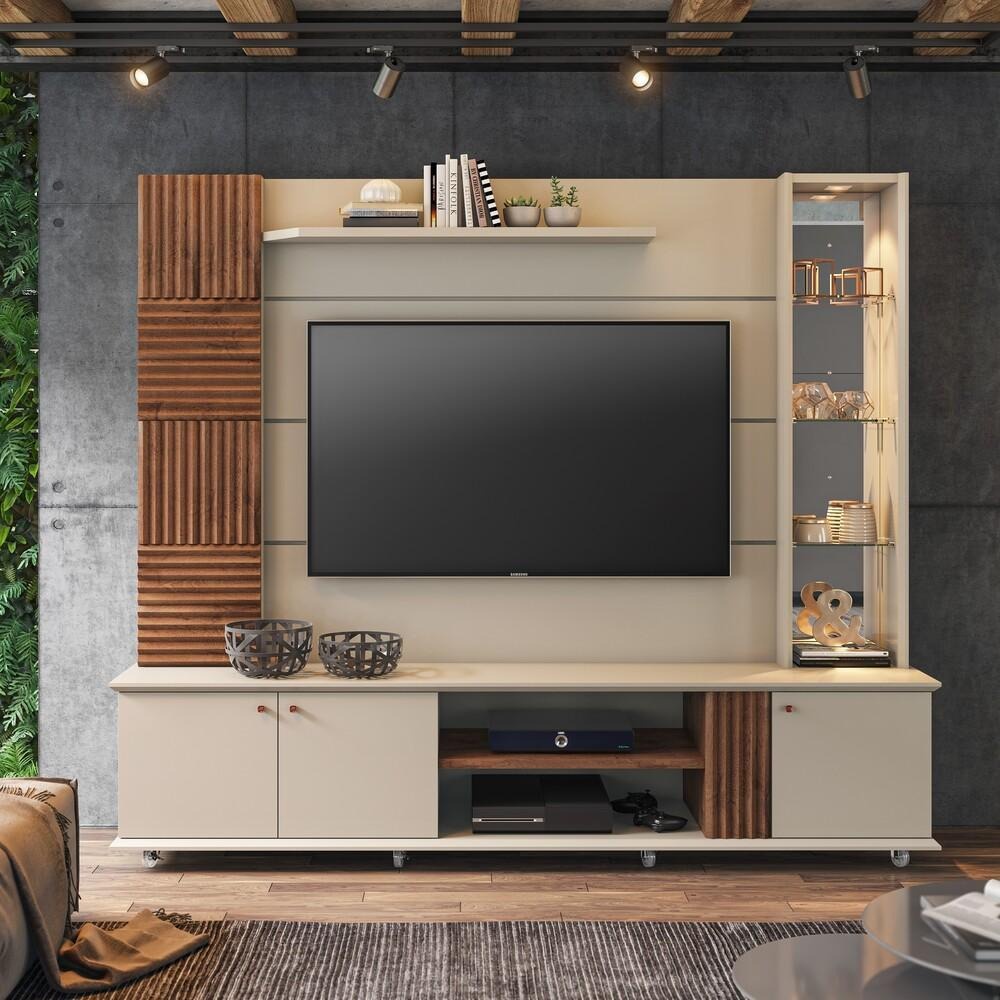 Rack Painel Para Tv 60 Sala De Mdf Branco Off White Com Led | Shopee Brasil