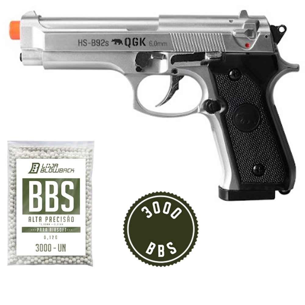 Pistola De Airsoft Beretta 92 QGK HS-B92S Spring Bbs 6mm + 3000 bb´s 0.12g | Shopee Brasil