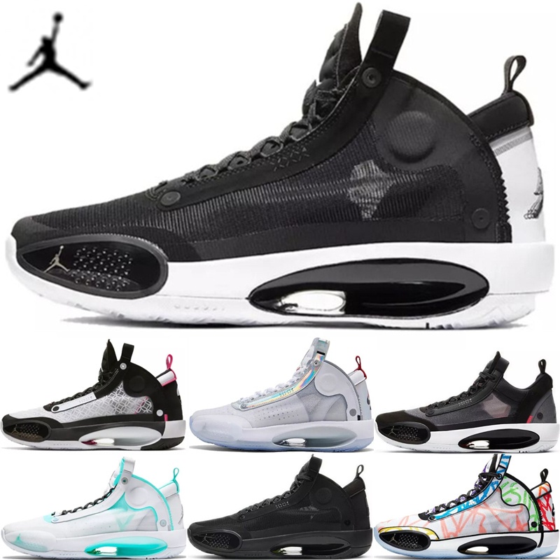 Nike Air Jordan 34 Sapatos Masculinos Baixo Preto E Branco Guo Ailun AJ34 Real Combate ...