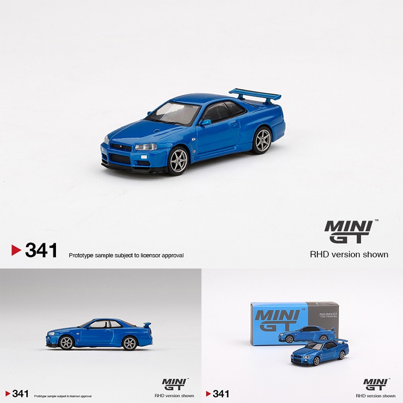 1 : 64 MINI GT Skyline GTR R34 V-spec II Bayside Alloy Blue Diorama ...