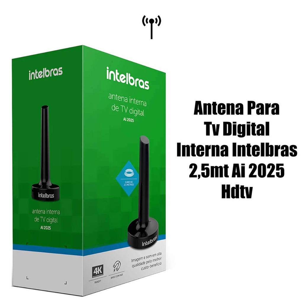 Antena Interna para Tv Intelbras cabo 2,5mt Uhf/Vhf/Hdtv/4k AI 2025 Boa ...