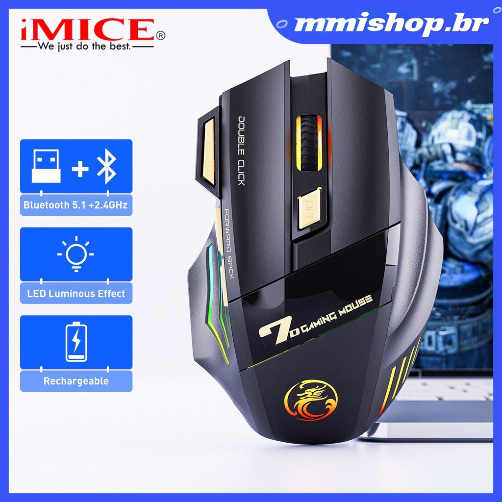 mouse gamer Sem Fio bluetooth Recarregável 3200 dpi Para Computador rgb usb Mudo Ergonômico ...