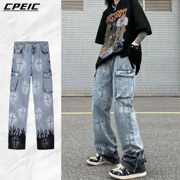 CPEIC 【 S-3XL 】 Jeans Design Padrão Cruzado Senso Moda Masculina Casual ...