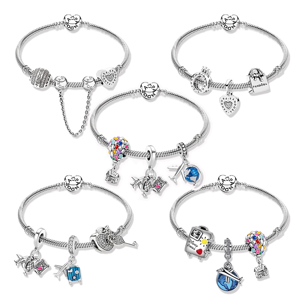 Pulseira Pandora de Coração Prata 925 Berloques Bracelete Charm Avião ...